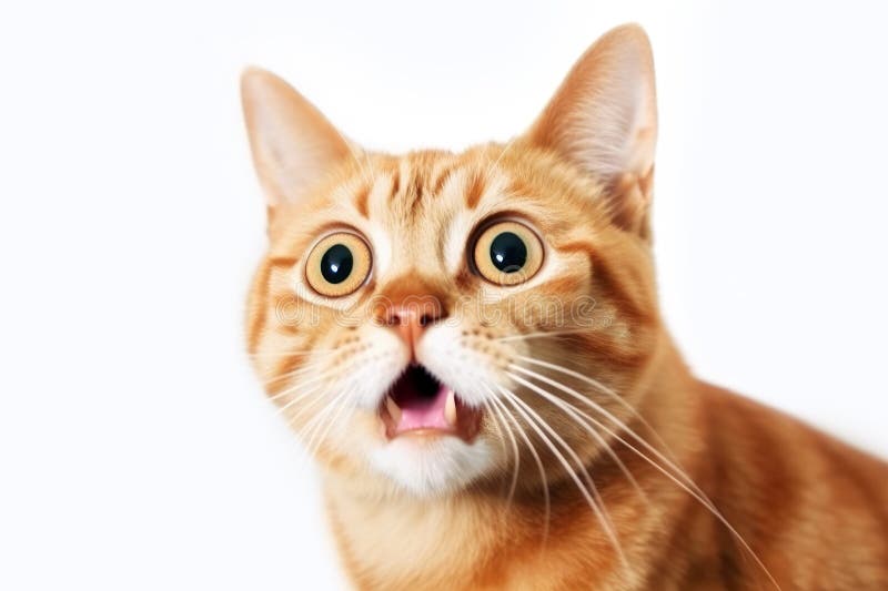 Funny Surprised Cat Isolated on Bright Orange Background. Studio ...