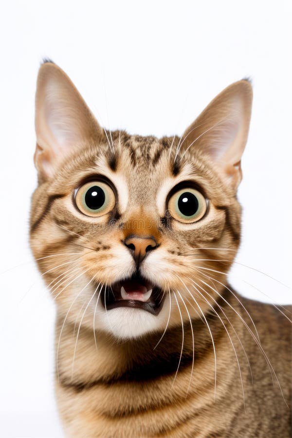 Funny Surprised Cat Isolated on White Background. Studio Portrait of a ...