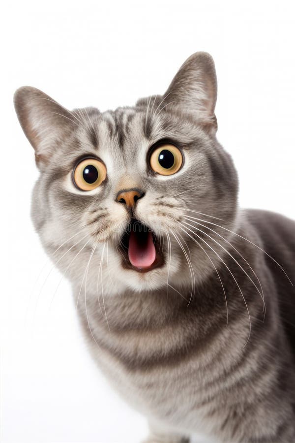 Funny Surprised Cat Isolated on White Background. Studio Portrait of a ...