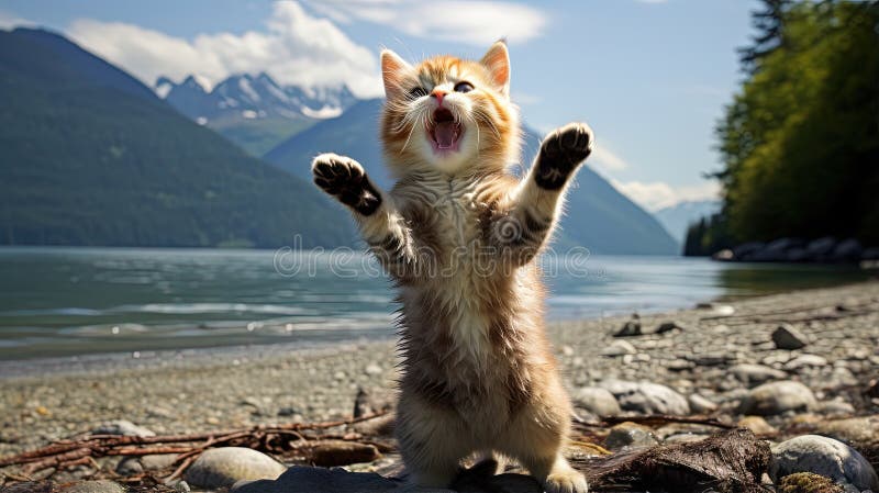 Funny Surprised Cat with a Questioning Pose. a Cute Kitten Asks in ...