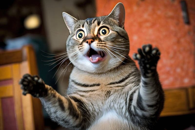 Funny Surprised Cat with a Questioning Pose. a Cute Kitten Asks in ...