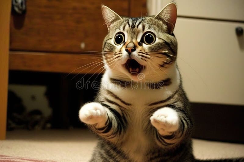 Funny Surprised Cat with a Questioning Pose. a Cute Kitten Asks in ...