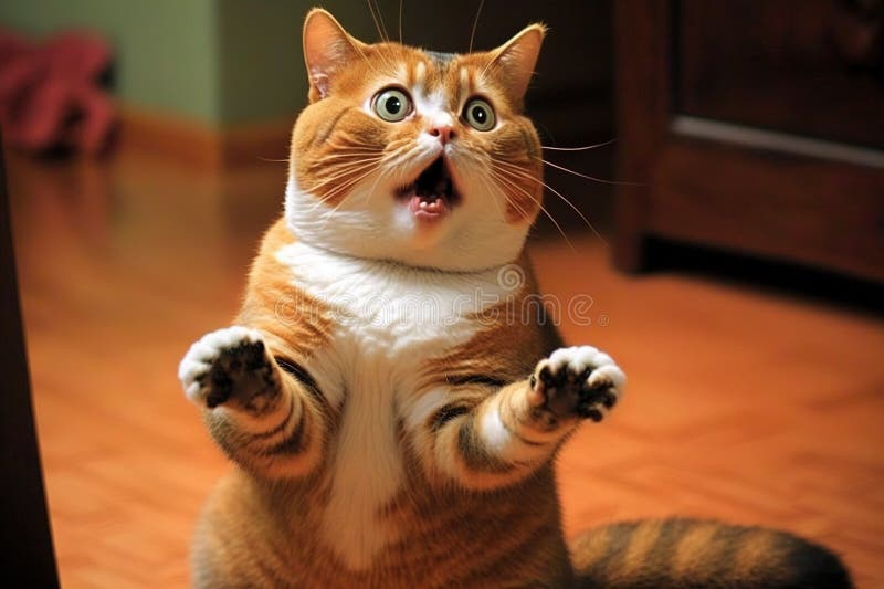 Funny Surprised Cat with a Questioning Pose. a Cute Kitten Asks in ...