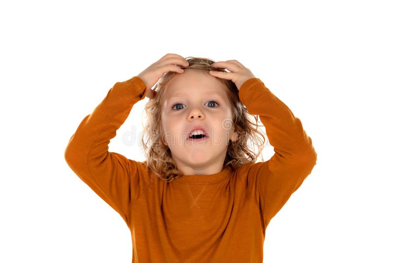 Funny Surprised Child with His Hand on the Head Stock Photo - Image of ...