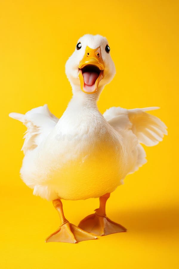 Funny Surprised Duck Isolated Yellow Background Wings Spread Eyes ...