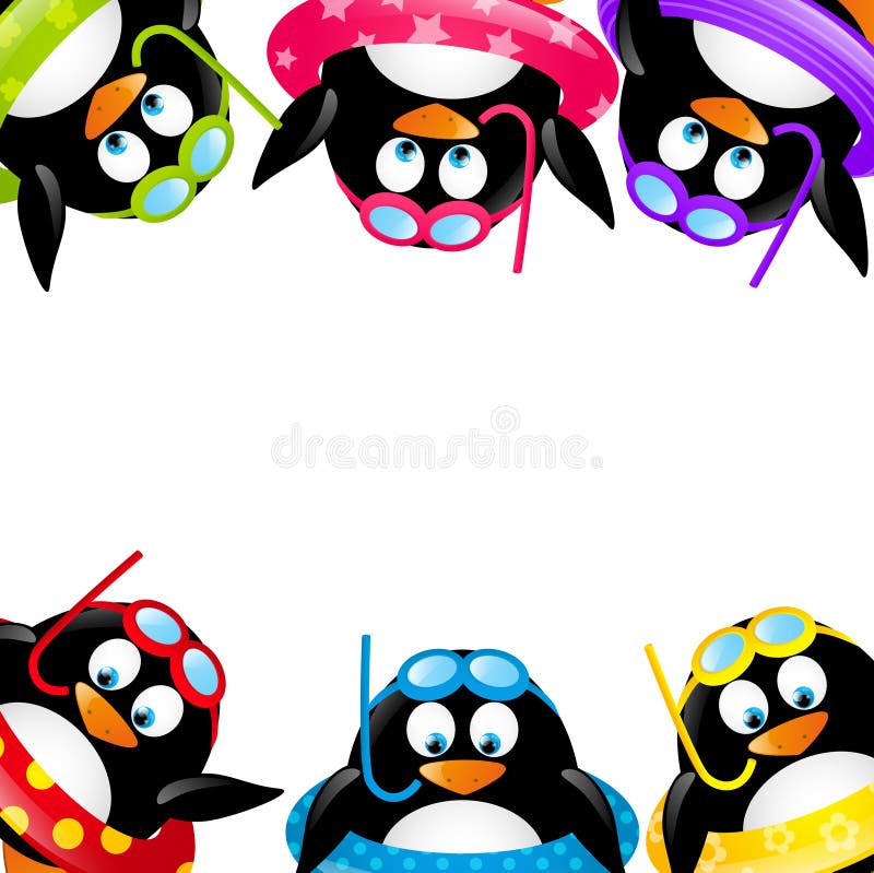 Funny swimming penguins stock vector. Illustration of character - 41055433