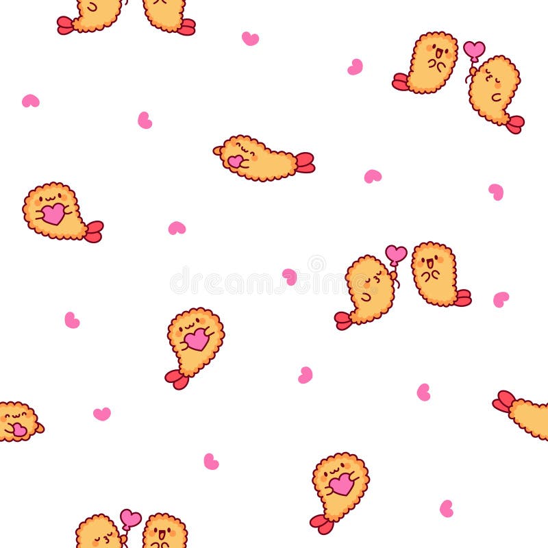 Funny Tempura Shrimp Characters Seamless Pattern Stock Vector Illustration Of Positive Snack