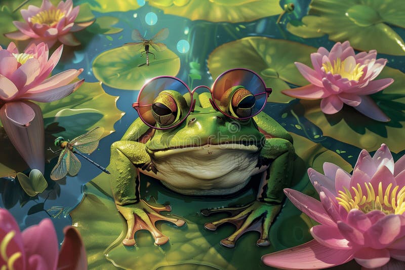 A Funny and Thoughtful Toad with Pink Glasses Stock Illustration ...