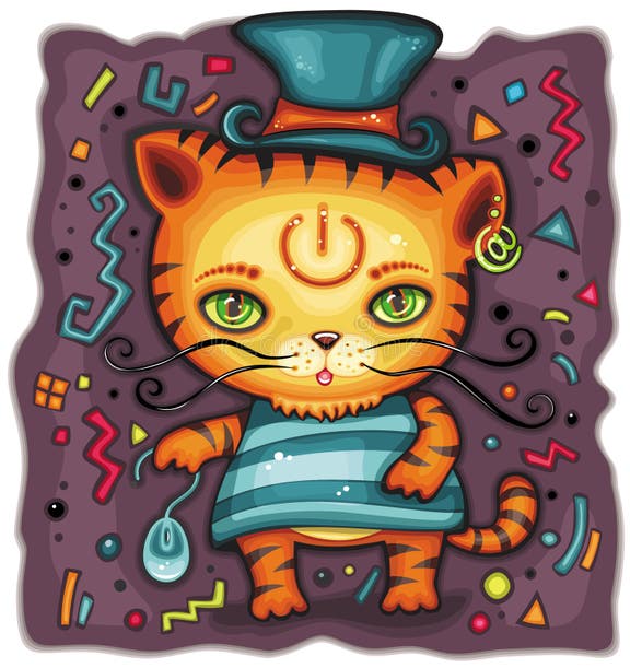 Funny tiger in top hat stock vector. Illustration of girl - 14162873