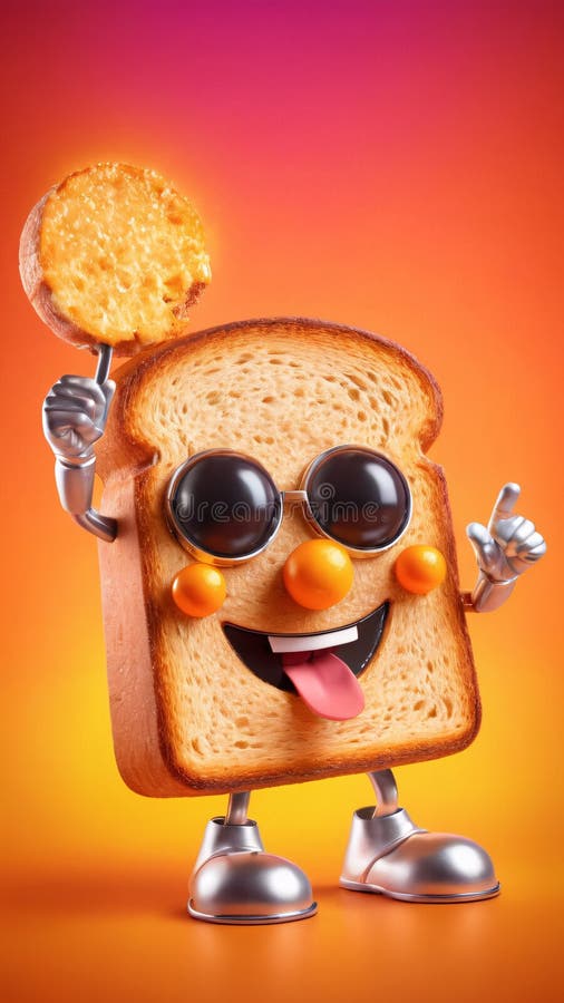 Funny Toast with a Face on an Orange Background. Artificial ...