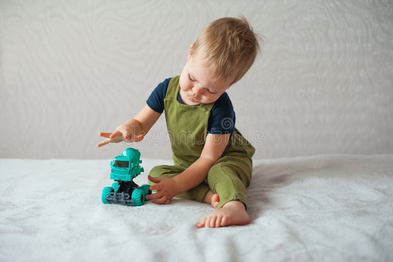 Funny Toddler Boy Playing with Toy Car Stock Photo - Image of happy ...
