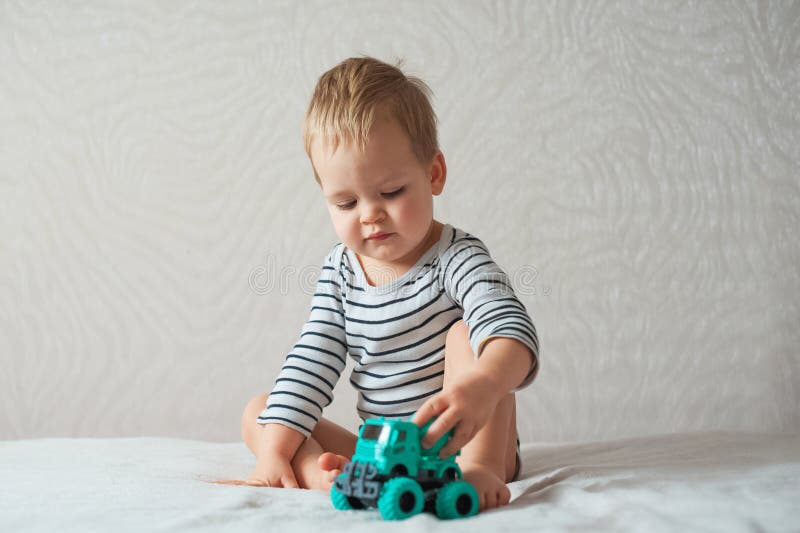 Funny Toddler Boy Playing with Toy Car Stock Photo - Image of happy ...