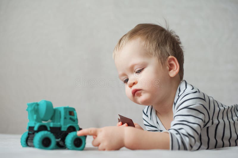 Funny Toddler Boy Playing with Toy Car Stock Photo - Image of happy ...