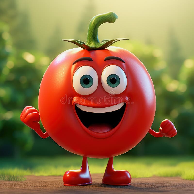 The Funny Tomato Character with Cute Face Stock Illustration ...