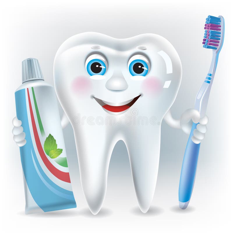 Funny Tooth with Toothpaste and Toothbrush Stock Vector - Illustration ...