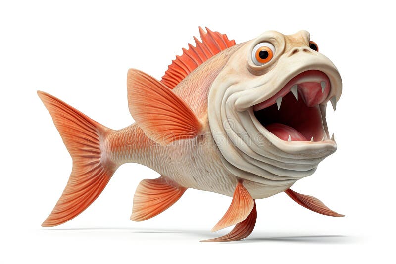 Funny Toothy Fish Isolated on White Background Stock Illustration ...