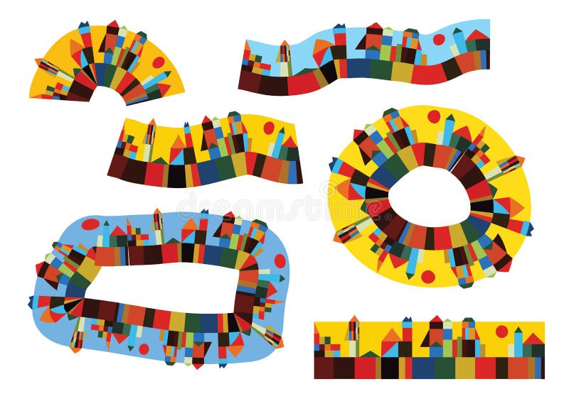 City and Town Seamless Patterns Set Stock Vector - Illustration of ...