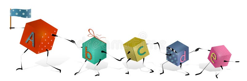 Funny Toy Blocks Walking in a Row Stock Vector - Illustration of ...