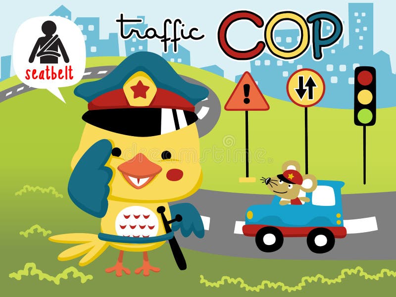 Funny Traffic Cop Cartoon Vector in City Road Stock Vector ...