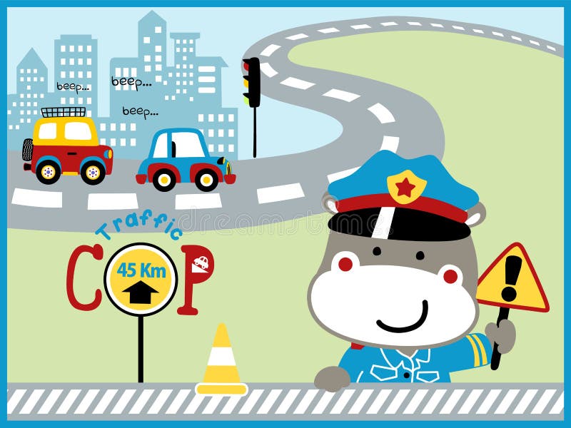 Funny Traffic Cop Cartoon Vector in City Road Stock Vector ...