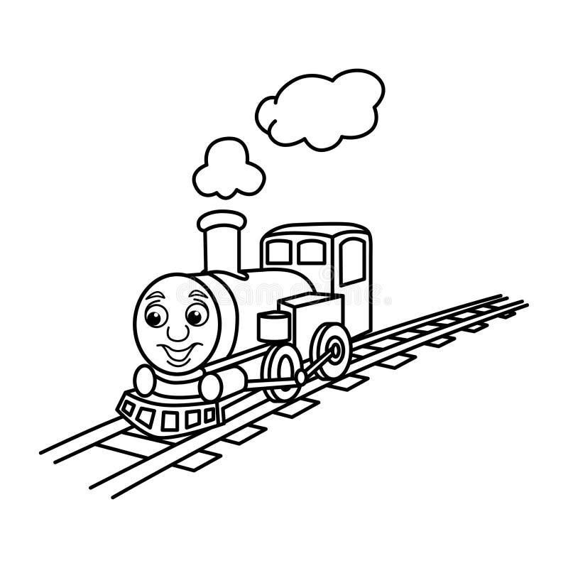 Funny Train Cartoon Characters with Cute Face Vector Illustration. for ...