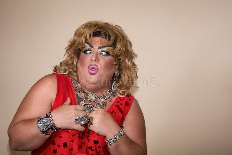 Funny Travesty Actor. Drag Queen in Red Stock Photo - Image of face ...