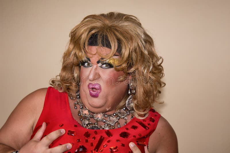 Funny Travesty Actor. Drag Queen in Red Stock Image - Image of costume ...