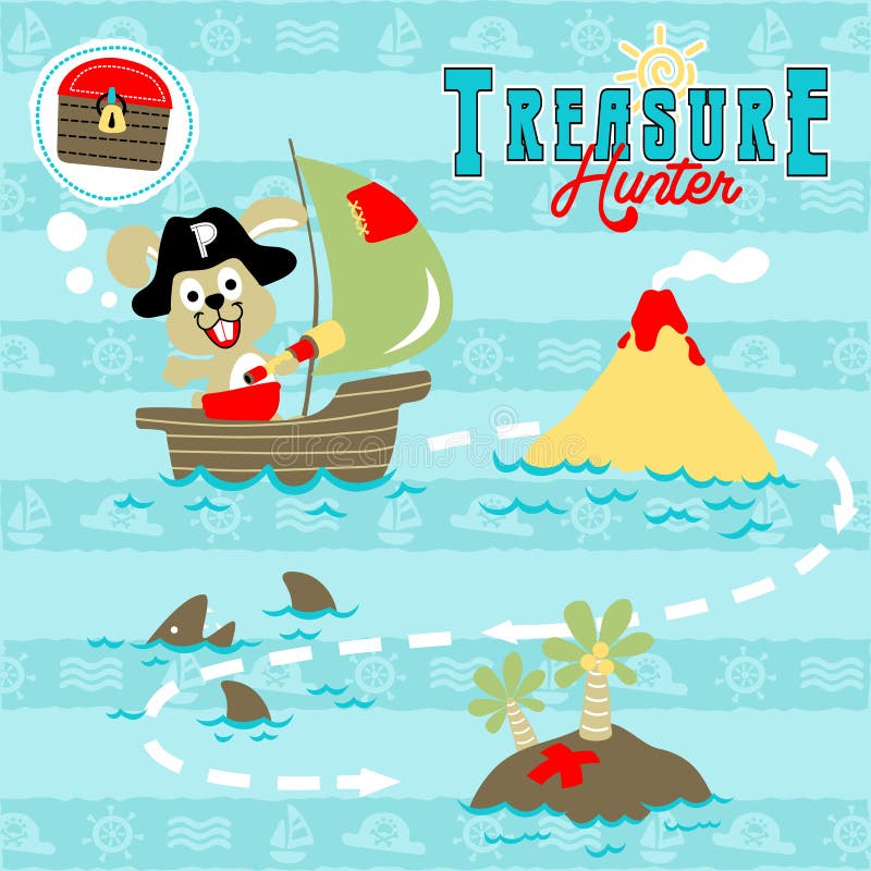 Funny Pirate Cartoon on Sailboat Stock Vector - Illustration of chest ...