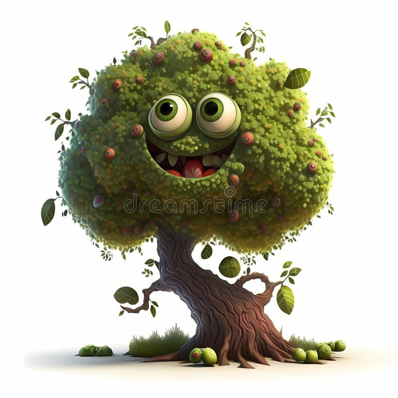 Funny Tree Cartoon. Generative AI Stock Illustration - Illustration of ...