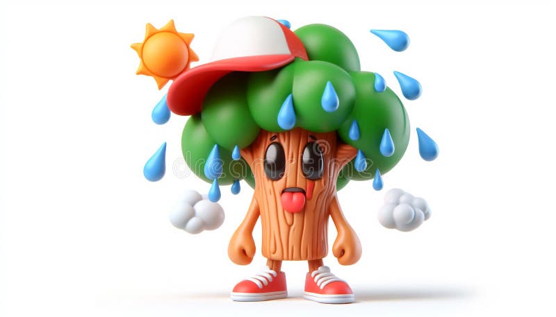 Funny Tree Cartoon Sweating Due To Climate Change Stock Illustration ...