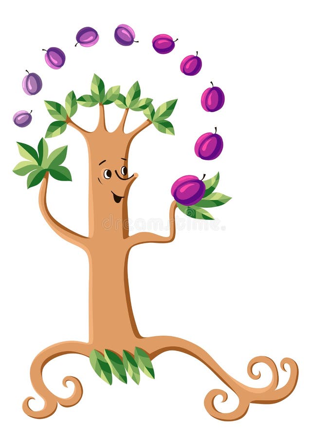 Funny Tree Juggles the Plums. Vector Illustration Stock Vector ...