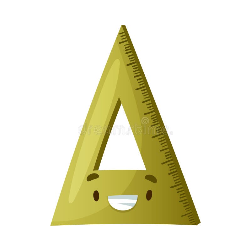 Funny Triangular Ruler As School Item with Smiling Face As Cartoon ...