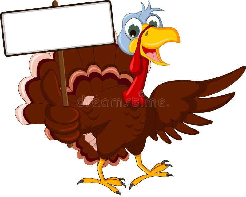 Funny Turkey Cartoon Posing with Blank Sign Stock Illustration ...