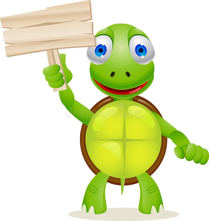 Cute Green Turtle Cartoon Holding Blank Sign Stock Illustration ...