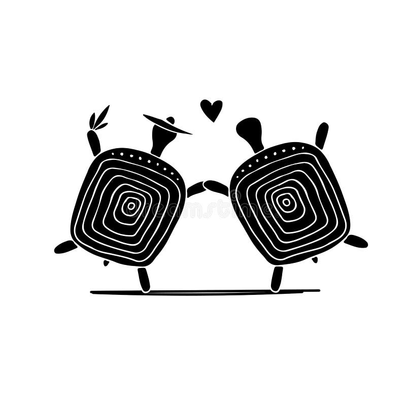Funny Turtle Couple, Sketch for Your Design Stock Vector - Illustration ...