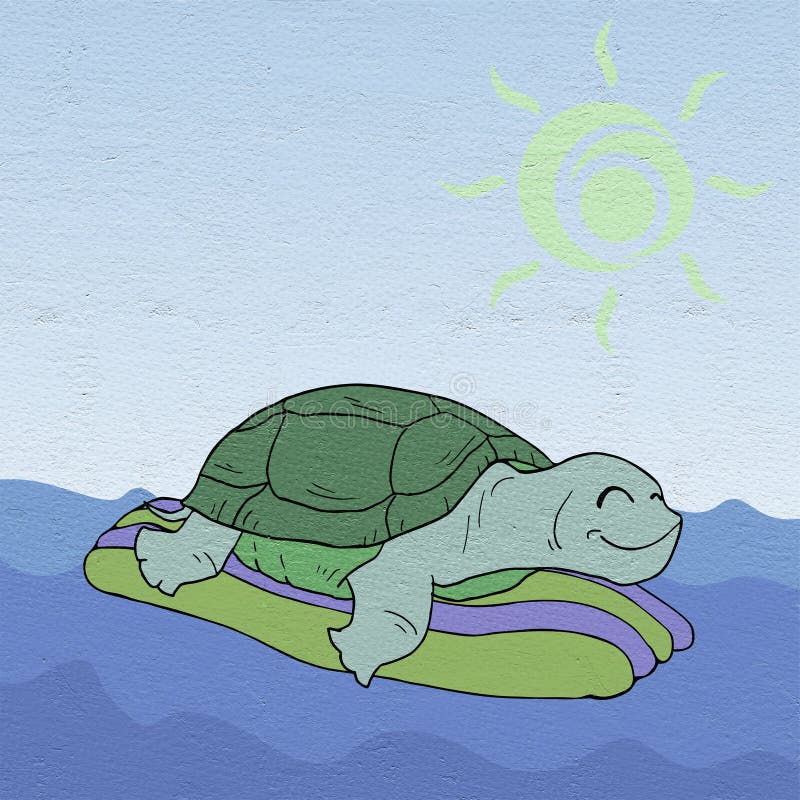 Funny turtle in ocean stock illustration. Illustration of green - 77091431