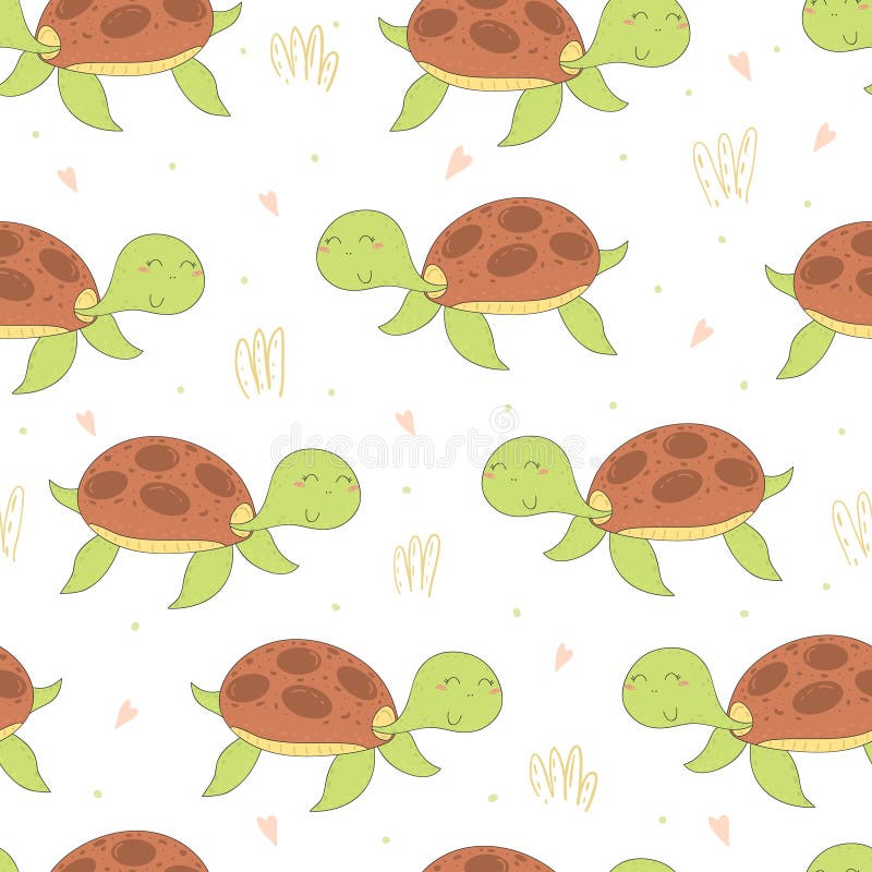 Funny Turtle Print in Cartoon Style. Pattern Stock Vector ...