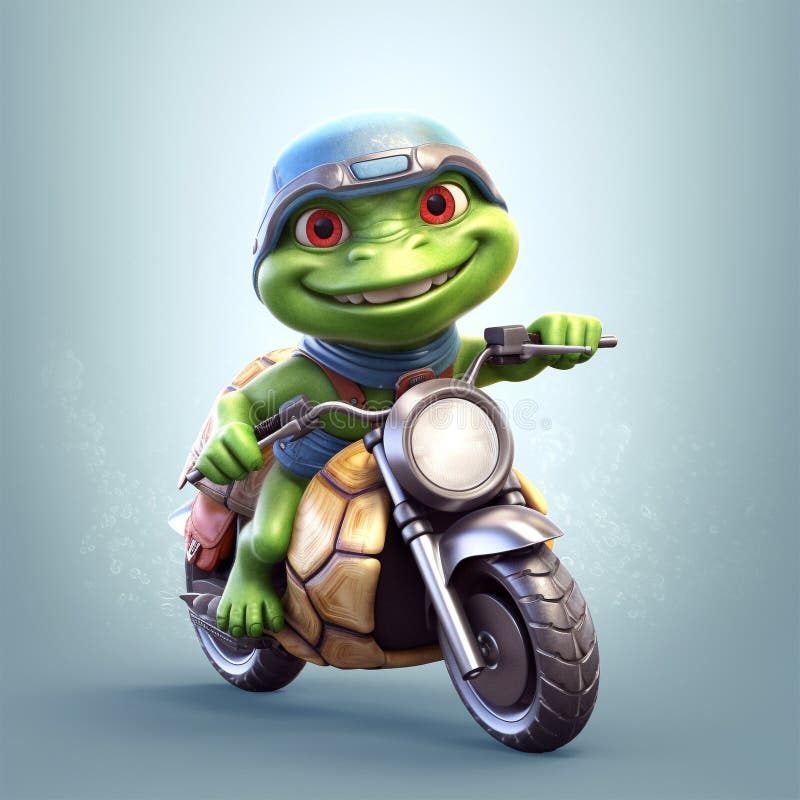 The Funny Turtle Riding Motorcycles Stock Illustration - Illustration ...