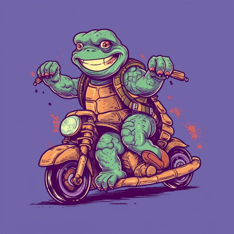 The Funny Turtle Riding Motorcycles Stock Illustration - Illustration ...