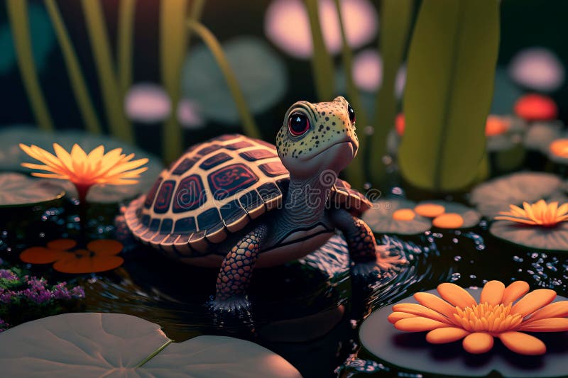 Funny Turtle Smiling at the Lake Positiv Generative AI Stock ...