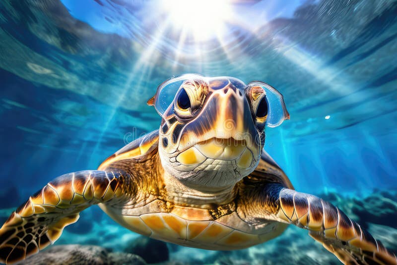 Funny Turtle Underwater World Stock Illustration - Illustration of ...