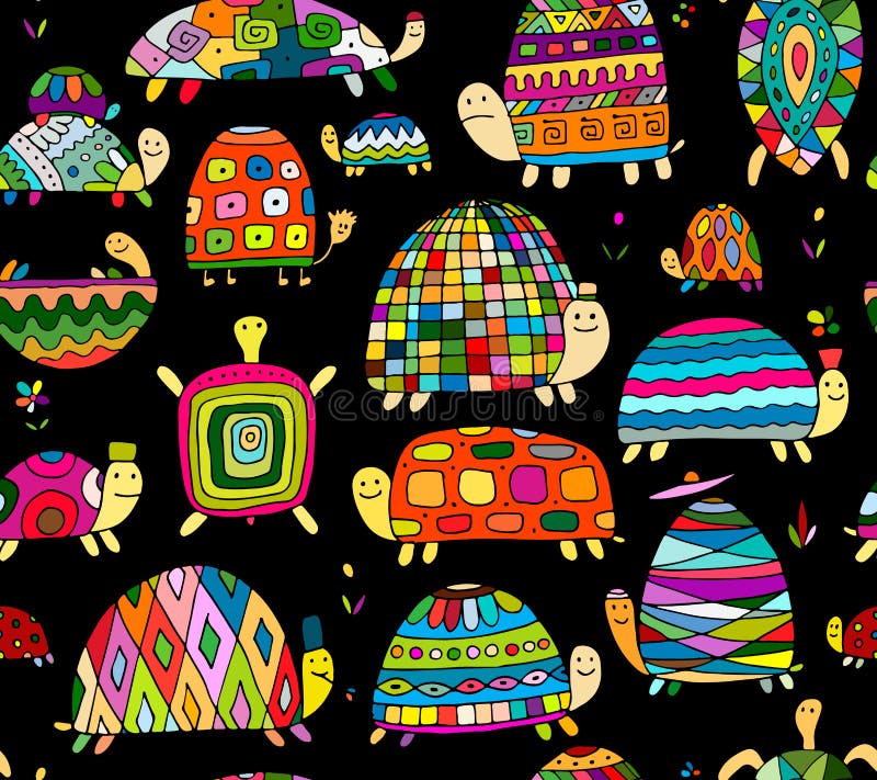 Funny Turtles Collection, Seamless Pattern for Your Design Stock Vector ...