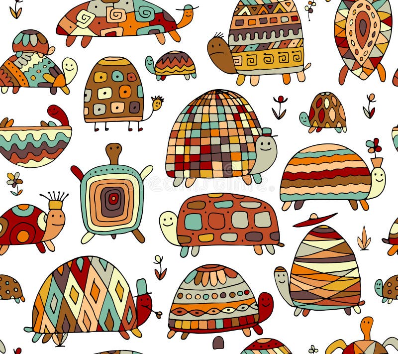 Funny Turtles Collection, Seamless Pattern for Your Design Stock Vector ...