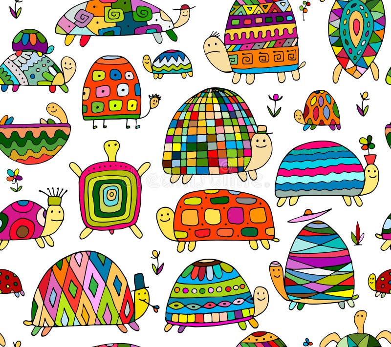 Funny Turtles Collection, Seamless Pattern for Your Design Stock Vector ...