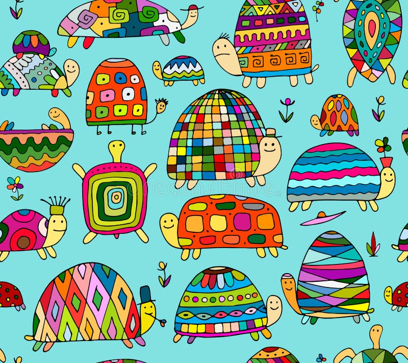 Funny Turtles Collection, Seamless Pattern for Your Design Stock Vector ...