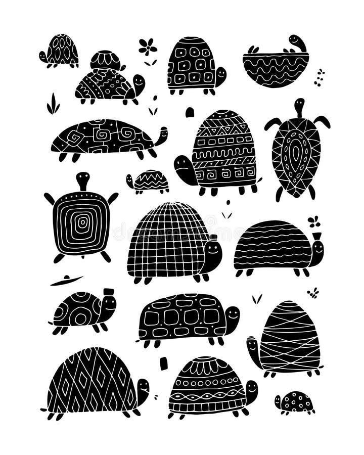 Funny Turtles Collection, Sketch for Your Design Stock Vector ...