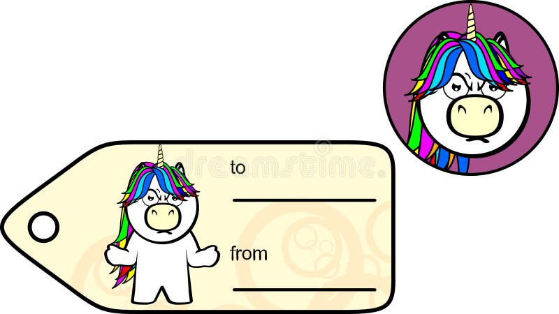 Funny Unicorn Kid Cartoon Gift Card Sticker Illustration Stock Vector ...