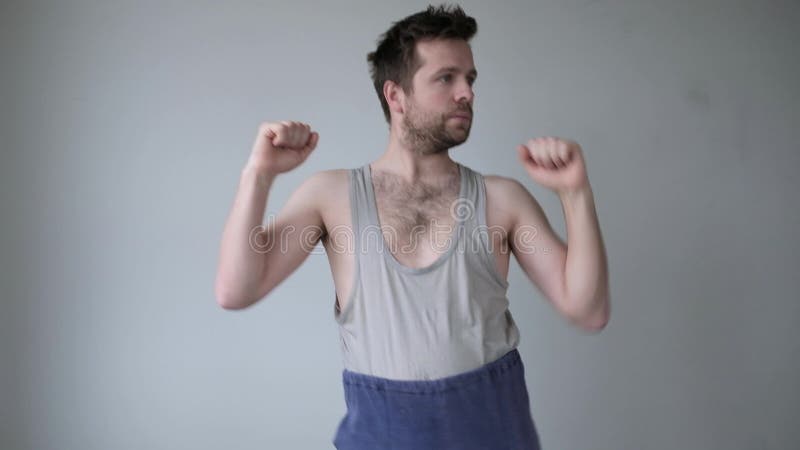 Funny Untidy Man Dancing Making Strange Movements. Stock Video - Video ...