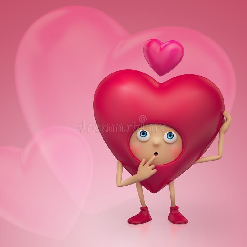 Funny Valentine Heart Cartoon Thinking Stock Illustration ...