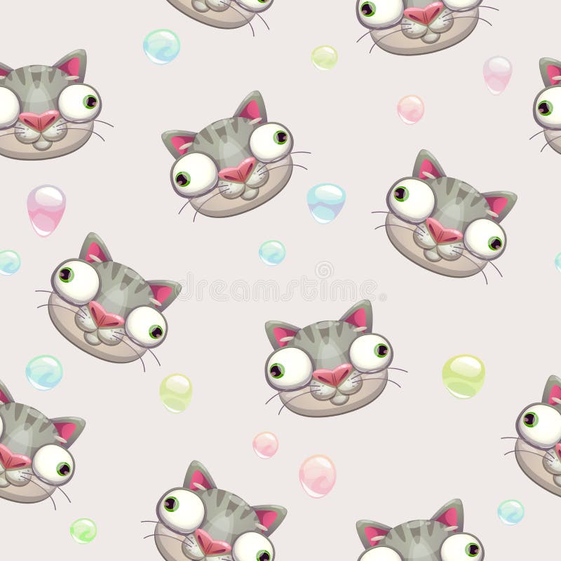 Funny Vector Childish Seamless Pattern with Crazy Cat Faces. Stock ...